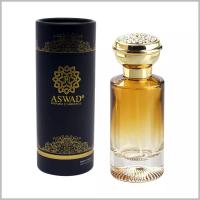 China Custom CMYK Black Paper Round Box Perfume Packaging with EVA Insert 500pcs MOQ for sale