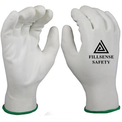 China 13Gauge White Polyester Liner White PU Coated Work Gloves Polyurethane/PU Dipped Gloves for sale