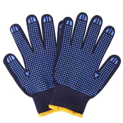 China 7Gauge Dark Blue Polycotton Liner PVC Dotted Gloves Family Tools Dotted PVC Gloves for sale