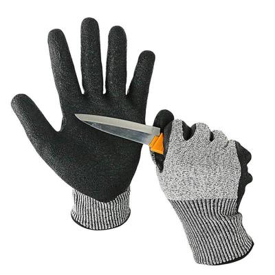 China UHMWPE(HPPE) Liner Latex Crinkle Coated Cut Resistant Gloves Level 5 Cut Proof Gloves for sale