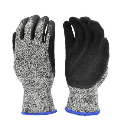 China UHMWPE(HPPE) Liner Latex Crinkle Coated cut level 5 gloves Slip Proof Gloves Slip Resistant Gloves for sale