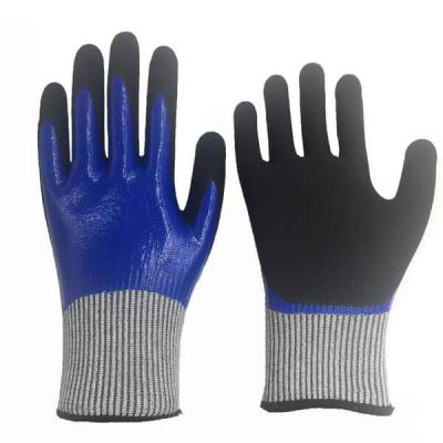 China Cut Level 5 UHMWPE(HPPE) Liner Nitrile Fully And Sandy Coated Cut Resistant Gloves cut protection gloves for sale
