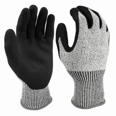 China Anti Cut Level 5 13G UHMWPE(HPPE) Liner Nitrile Sandy Coated Cut Resistant Gloves for sale