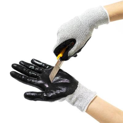 China Cut Level 5 13 Gauge UHMWPE(HPPE) Liner Nitrile Smooth Coated Cut Resistant Work Gloves Anti Cut Gloves for sale