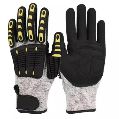 China UHMWPE(HPPE) Liner Sandy Nitrile Coated Cut Resistant Gloves Impact Resistant Gloves Vibration Resistant Gloves for sale