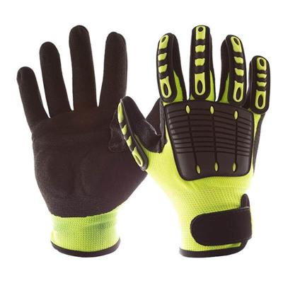 China High Visable Anti Cut UHMWPE Liner Nitrile Sandy Coated TPR Anti Impact Gloves Anti Vibration Gloves for sale