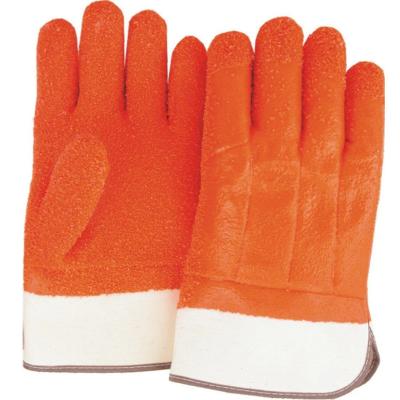 China Cotton Jersey Liner PVC Sandy Coated safety cuff gloves heavy duty rubber gloves heavy duty gauntlet gloves for sale