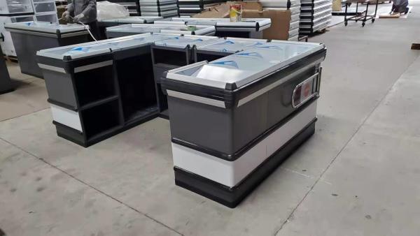 Stainless Steel Supermarket Checkout Counter With Conveyor Belt