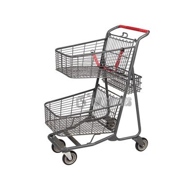 China Metal Wire Retail Shopping Carts 25L , TGL Double Basket Shopping Trolley 910mm height for sale