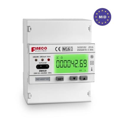 China Single Phase Digital Electricity Smart Programmable Energy Meter 230V 10 100 A MID Approved for sale
