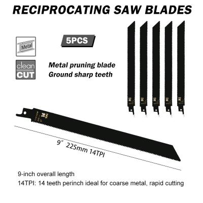 China 5 Pack 9 Inch 14TPI Sawzall Blades Cast-Iron Bi-Metal Sabre Saw Blades Heavy Metal Cutting Reciprocating Saw Blades for sale