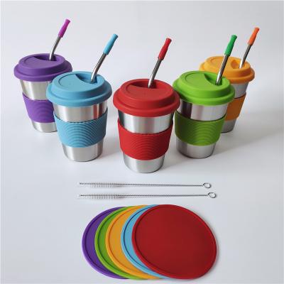 China 1 Piece 12oz Kids Stainless Steel Milk Mugs with Colorful Silicone Lids and Straws for sale