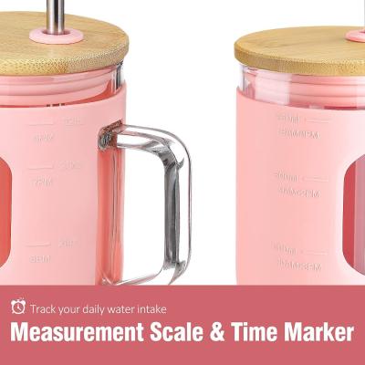 China Custom Logo Reusable Glass Tumbler 32oz with Bamboo Lid Handle and Silicone Sleeve for sale