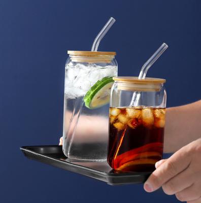 Cina Cucina Bottiglia d'acqua in vetro senza borosilicato BPA con coperchio di bambù e paglia di vetro in vendita