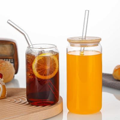 Cina Cucina Bottiglia d'acqua in vetro senza borosilicato BPA con coperchio di bambù e paglia di vetro in vendita