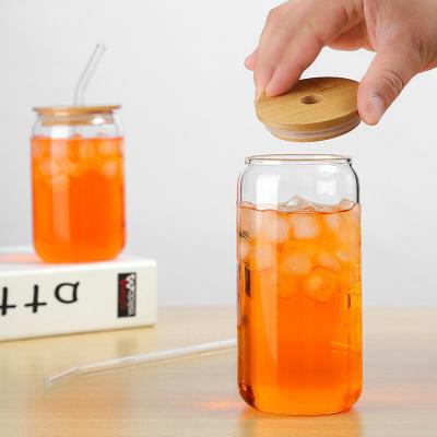Cina Cucina Bottiglia d'acqua in vetro senza borosilicato BPA con coperchio di bambù e paglia di vetro in vendita