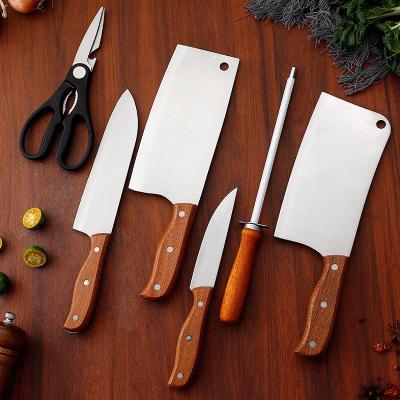China Upgrade Your Kitchen with Real Wooden Handle Knife Sets 3CR13 Stainless Steel Blades for sale