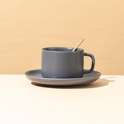 China 250ml Capacity Nordic Matte Ceramic Coffee Mug and Plate Bundle with Matching Spoon for sale