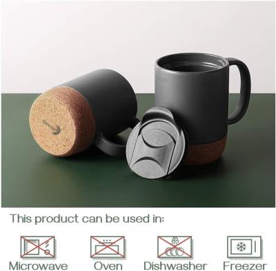 China Large Coffee Mug with Handle Minimalist Style Insulated Cork Bottom Splash Proof Lid for sale