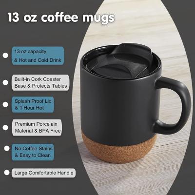 China Large Coffee Mug with Handle Minimalist Style Insulated Cork Bottom Splash Proof Lid for sale