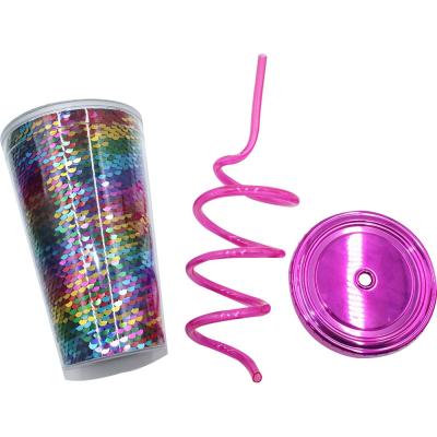 China Custom Logo Glitter Tumbler met stro en deksel voor waterstroom met anti-corrosiecoating Te koop