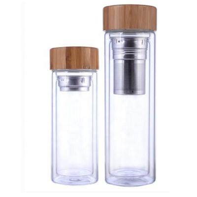 China High Borosilicate 350ml Glass Water Bottle with Tea and Water Separation Cup Infuser Included for sale