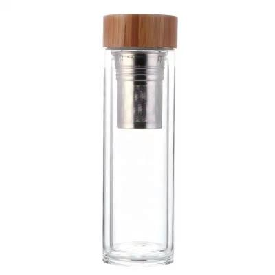 China High Borosilicate 350ml Glass Water Bottle with Tea and Water Separation Cup Infuser Included for sale