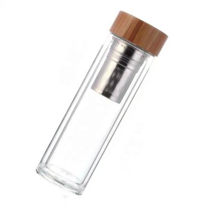 China High Borosilicate 350ml Glass Water Bottle with Tea and Water Separation Cup Infuser Included for sale
