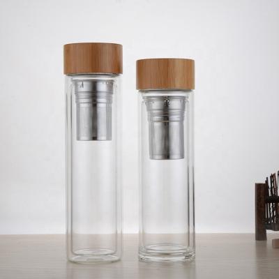 China High Borosilicate 350ml Glass Water Bottle with Tea and Water Separation Cup Infuser Included for sale