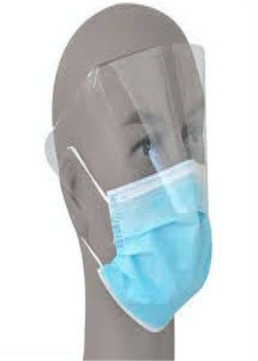 Cina Maschera medica eliminabile blu dell'ospedale con lo schermo repellente fluido di plastica in vendita