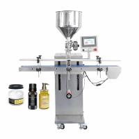 China Plastic Packaging Material Vertical Paste Filling Machine With Conveyor And Touch Screen Easy Operation for sale