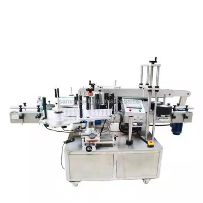 China Desktop Double Sides Label Applicator for Square Bottles Automatic Flat Round Plastic Glass Bottle Sticker Machine with Conveyor for sale