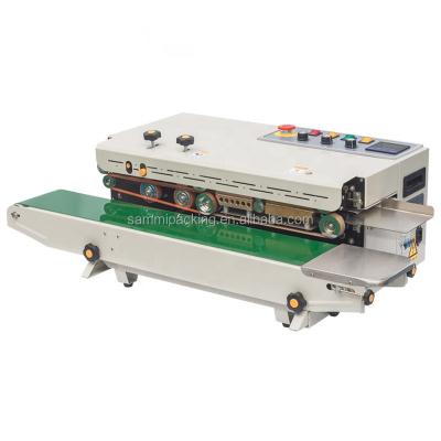 China Semi-Automatic Horizontal Bag Sealing Machine Electric Manual Driven Heat Sealing for Cartons Foil Includes Batch Date Printing for sale