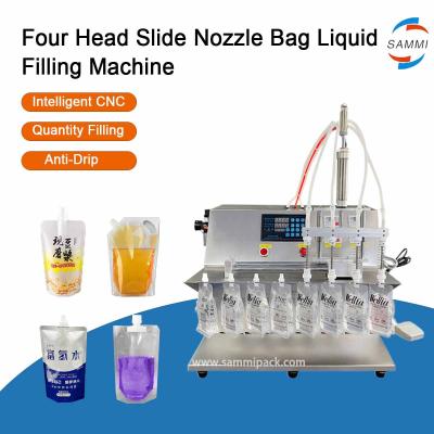 China Semi Automatic Four Head Slide Nozzles Liquid Water Spout Pouch Bag Filling Machine Nozzle Bag Filler and Sealer for sale