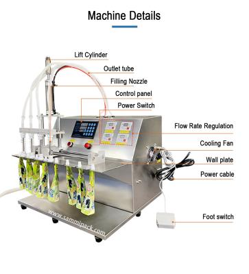 China Semi Automatic Four Head Slide Nozzles Liquid Water Spout Pouch Bag Filling Machine Nozzle Bag Filler and Sealer for sale