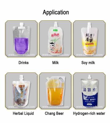 China Semi Automatic Four Head Slide Nozzles Liquid Water Spout Pouch Bag Filling Machine Nozzle Bag Filler and Sealer for sale