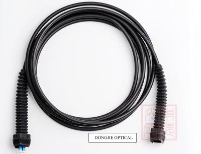 China 2F blacK armored fiber patch cord, LC with NSN connector, rodent-resistant cable, LSZH, PVC, outer jacket, Spiral tube, for sale