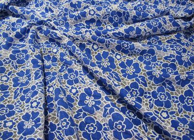 Bleu tricoté de tissu de dentelle de polyester de coton avec la dentelle de fleur de burn-out (CY-DK0019)