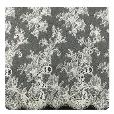 China Ivory Eyelash Chantilly Lace Trim , Bridal Cream Cord Lace Fabric for sale