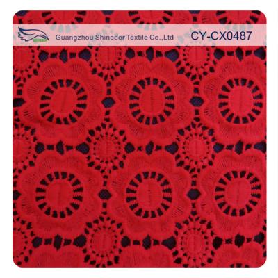 China Red Stretch Floral Embroidered Lace Fabric For Women Dress and Top for sale