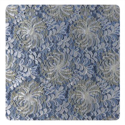 China Fashion Gold Blue White Flower Floral Chantilly Guipure Lace Fabric for sale