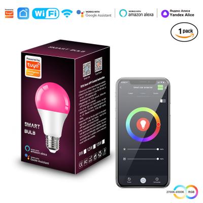China 9W A60 LED Tuya Music Wifi Smart Light Bulb APP Controls RGB Bulb Color Change E27 B22 LED Bulb for sale