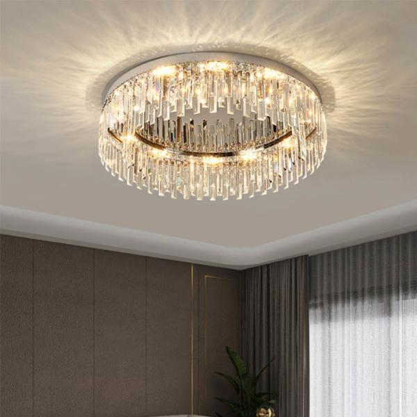 Quality Ceiling Light for Living Room LED Stainless Steel Crystal Lamp Tricolour Chandelier Rectangle Crystal Remote Control Villas for sale