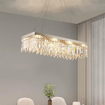 China Ceiling Light for Living Room LED Stainless Steel Crystal Lamp Tricolour Chandelier Rectangle Crystal Remote Control Villas for sale