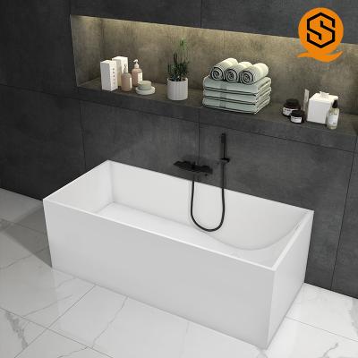 Cina Square matte white black design bathtub Adult large standing artificial stone bathtub in vendita