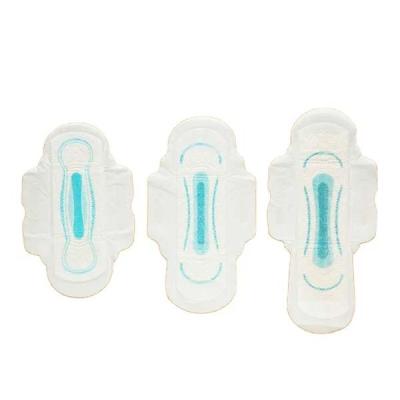 China Women Anion Chip Sanitary Pads Blue Printing Strip Cotton Organic Ultra Thin Pads for sale