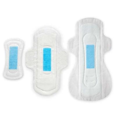 China Women Anion Chip Sanitary Pads Blue Printing Strip Cotton Organic Ultra Thin Pads for sale