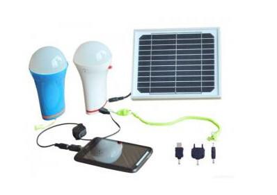 China Mini solar lamps 5W with 2pcs LED bulbs high lumens with hook and mobile charging for sale