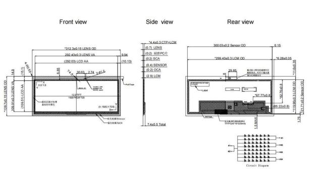 12.3inch IPS TFT LCD with CTP and Oca Bonding with Af Treatment 1920*720