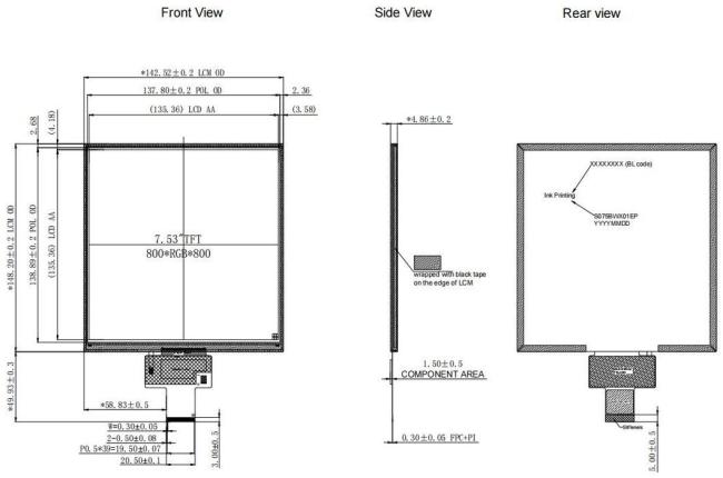 7.5inch 800X800 IPS Highlight Square LCD Display with Mipi Interface